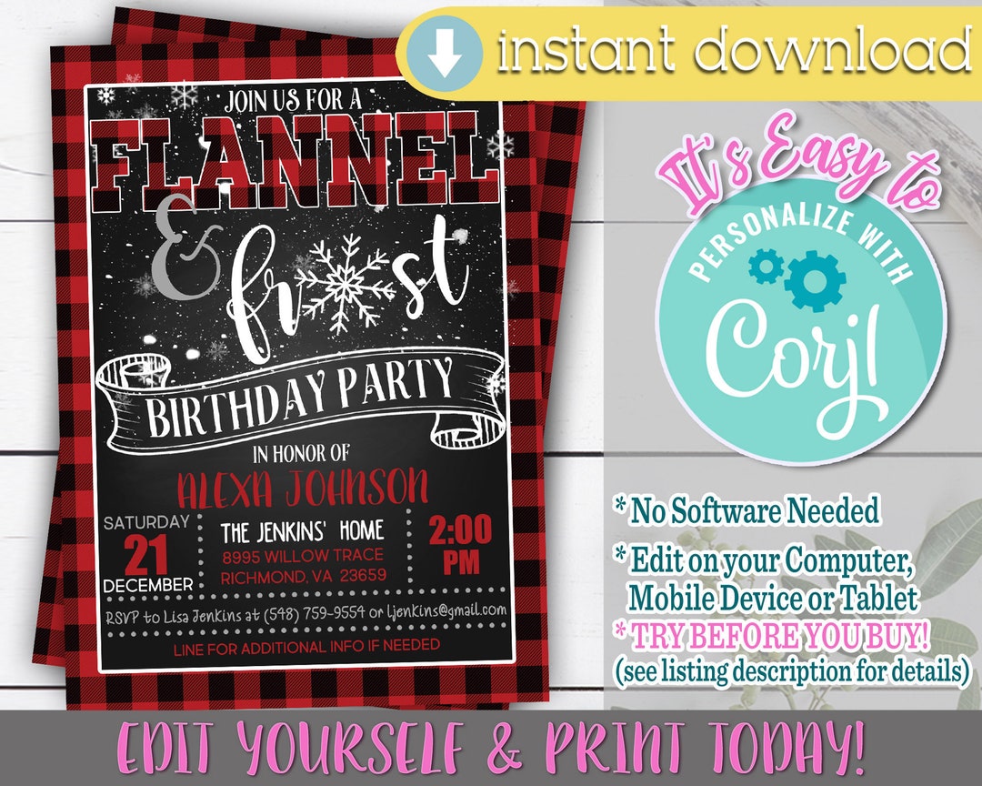 Flannel and Frost Birthday Party, Flannel and Frost Invitation, Flannel ...