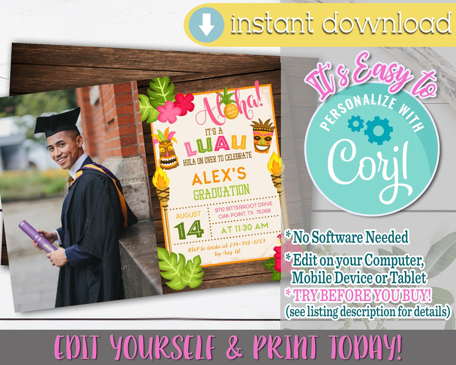 Luau Graduation Invitation Luau Graduation Invite Graduation - Etsy