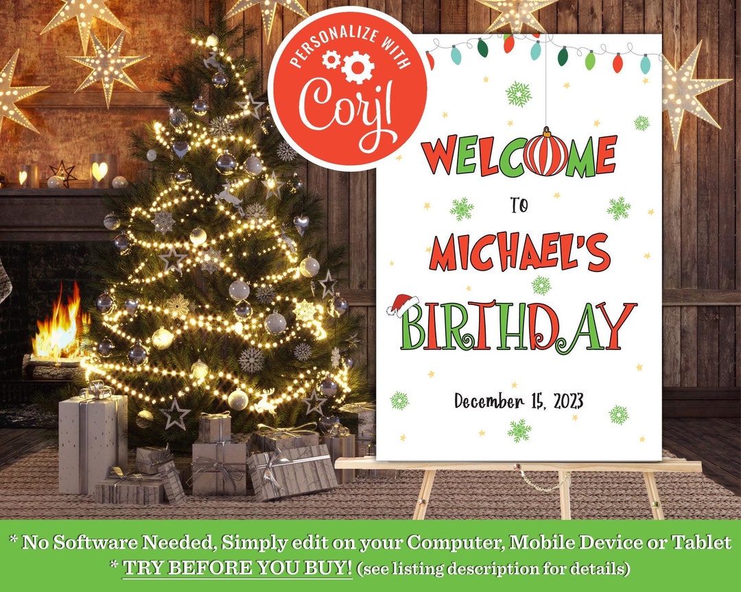 Christmas First Birthday Welcome Sign, Boy Red Green Santa Hat Ornament ...