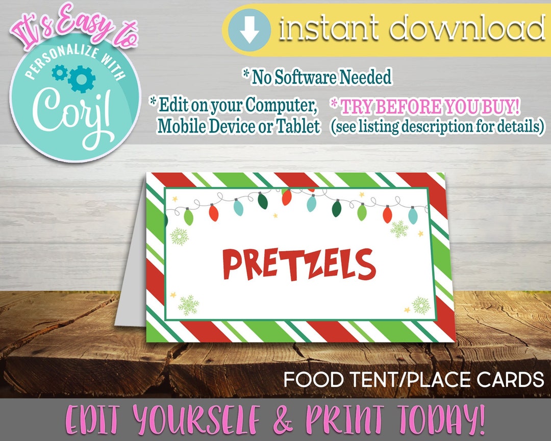Editable Christmas Food Label Tent Card, Printable Christmas Birthday ...