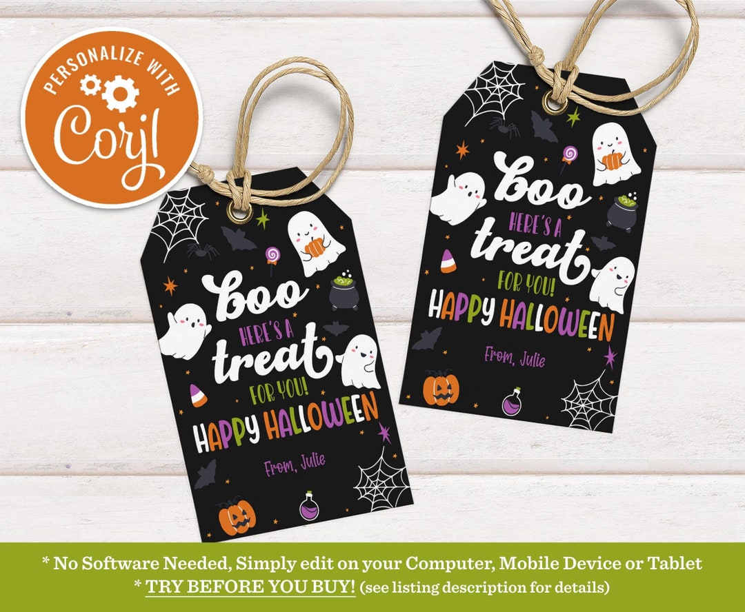 Editable Halloween Ghost Boo Here's A Treat for You Gift Tag Boo Tag ...