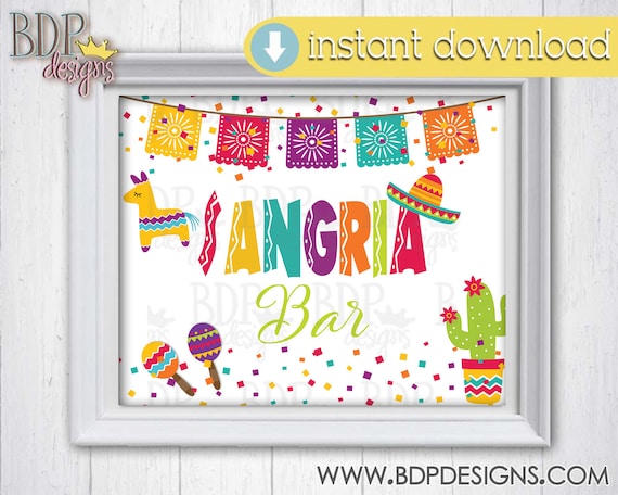 Fiesta Sangria Bar Sign, Fiesta Party Signs, Fiesta Sign Printable ...