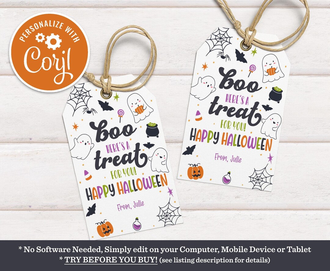 Editable Halloween Ghost Boo Here's A Treat for You Gift Tag Boo Tag ...