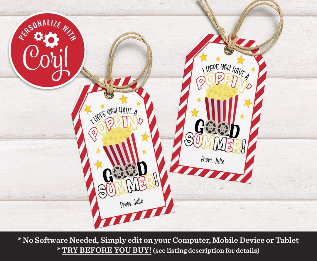 Editable Popcorn Summer Gift Tag: Teacher Favor (digital Download) - Etsy