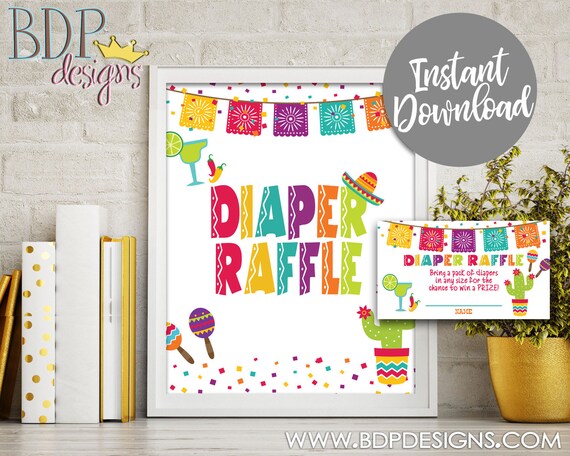 FIESTA Diaper Raffle Cards, Diaper Raffle Sign, Fiesta Baby Shower ...
