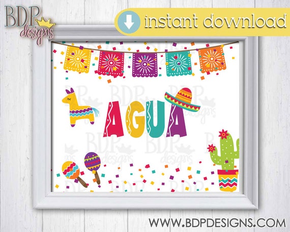 Agua Sign, Fiesta Party Signs, Fiesta Sign Printable, Fiesta Bridal ...