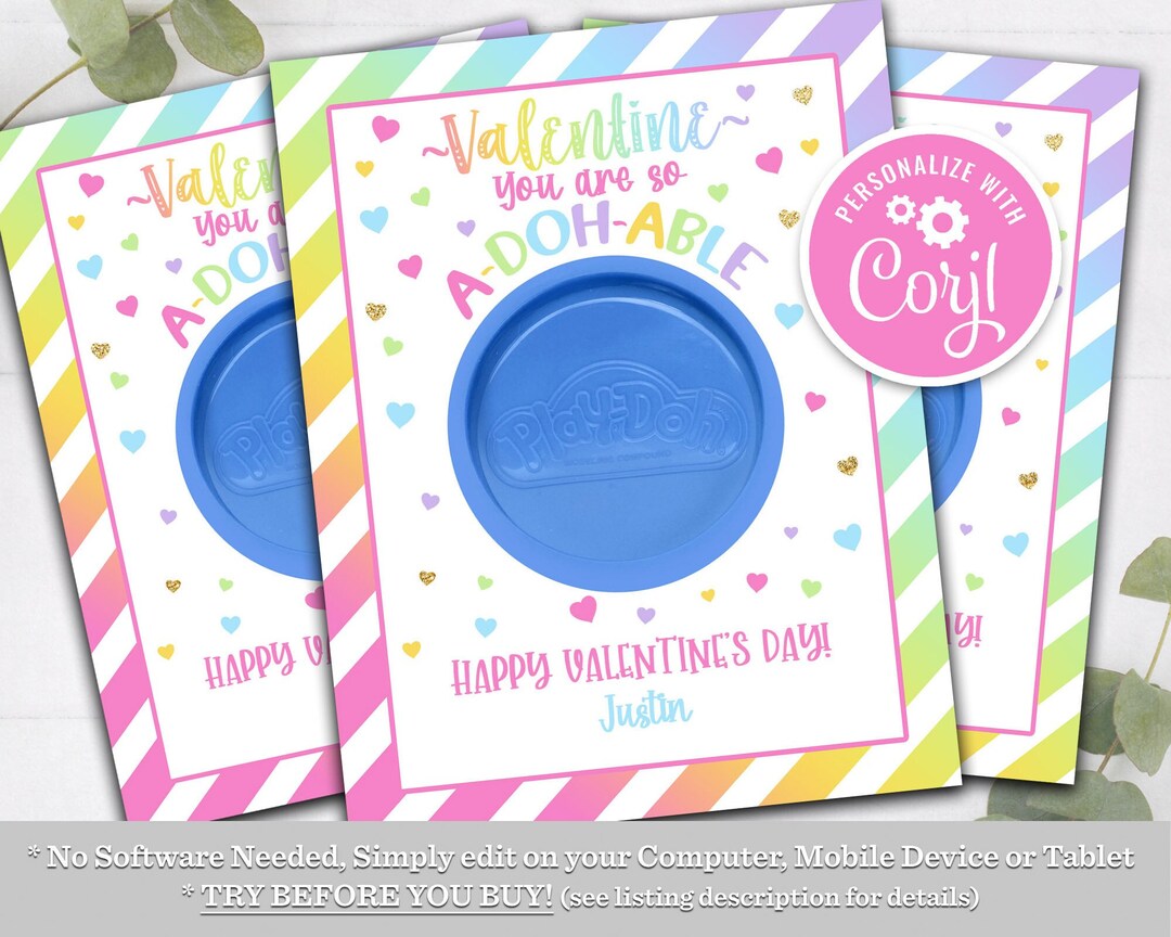 Editable Valentine Playdough Favor Tag: School Classroom Gift (digital ...