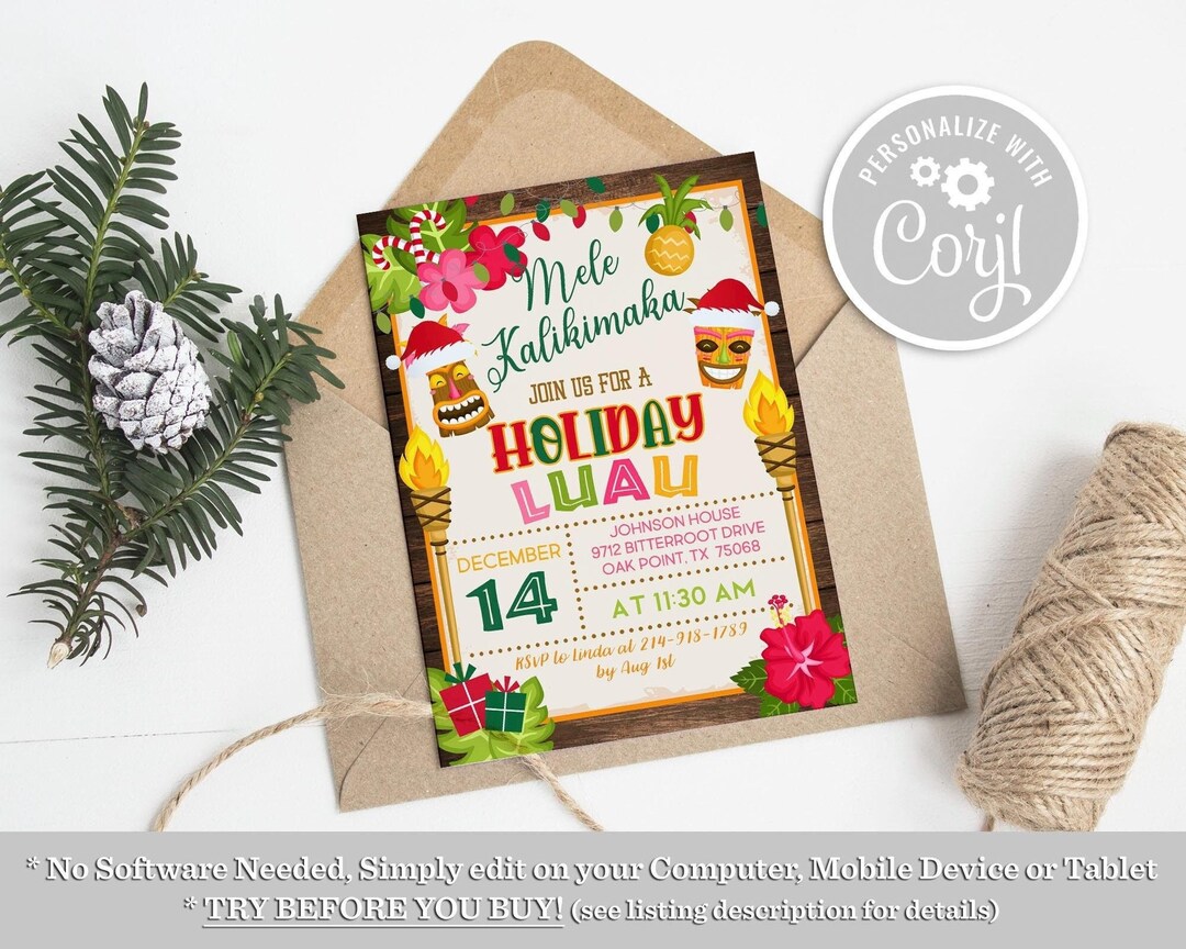Holiday Luau Invitation: Tropical Christmas Party, Mele Kalikimaka ...
