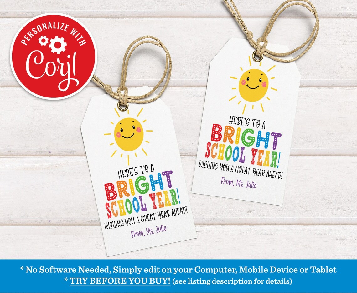 Editable Bright School Year Gift Tag (digital Download) - Etsy