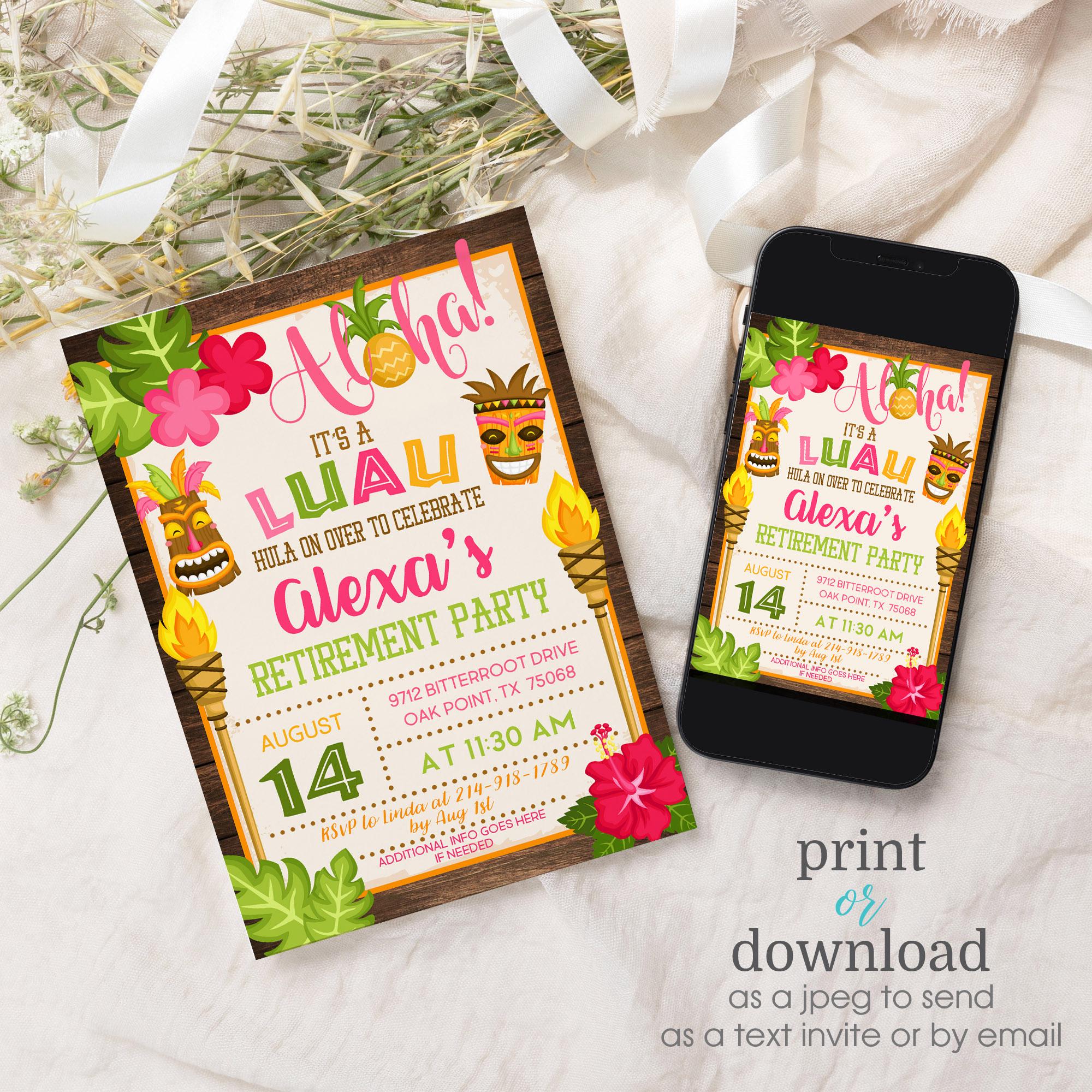 Aloha Luau Retirement Party Invitation: Tropical Pineapple Theme ...