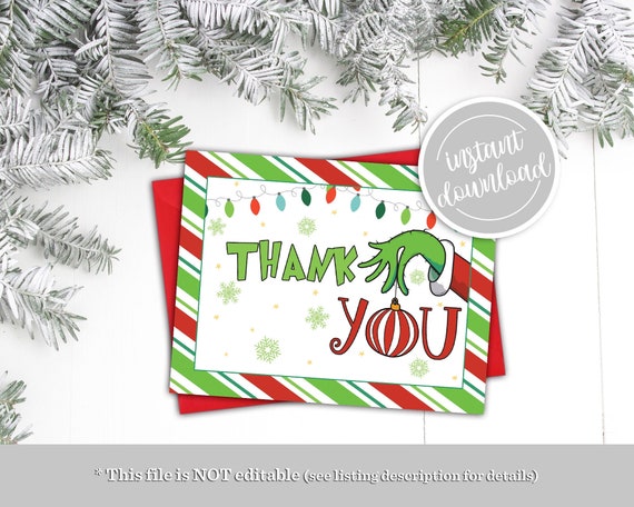 Grinch Thank You Card, Grinch Thank You, Grinch Birthday, Grinch Card ...