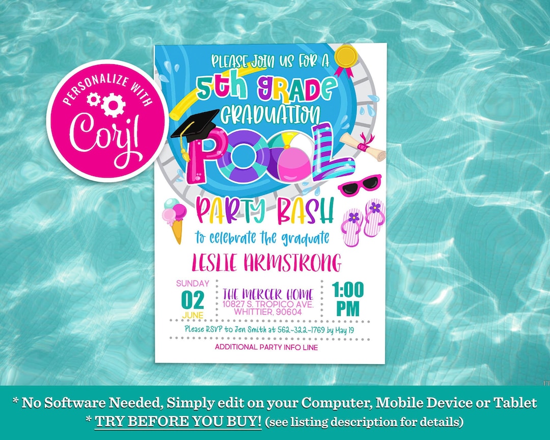 5th Grade Graduation Invitation, Elementary Graduation Invite, 5th ...