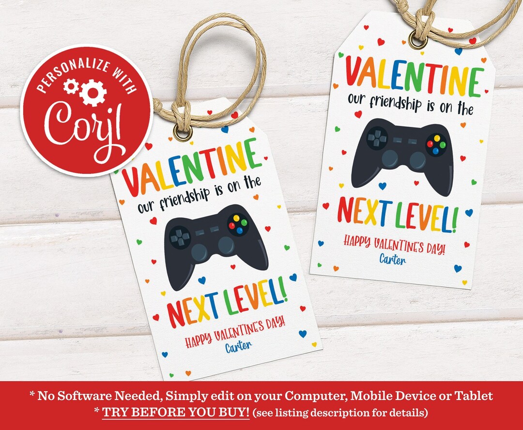 Editable Video Game Valentine's Day Gift Tag Gaming Valentine Classroom ...