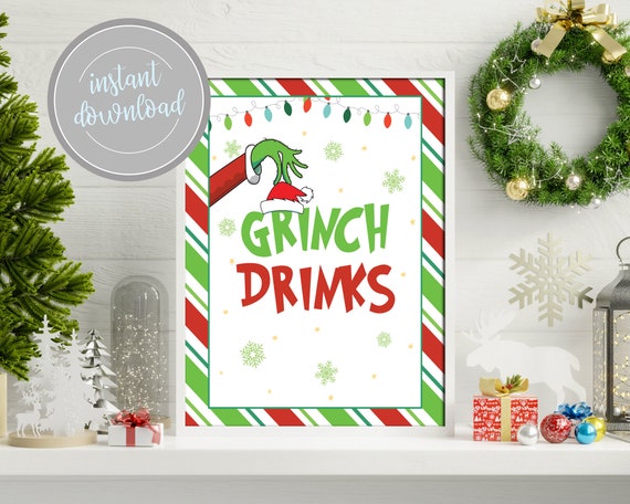 Grinch Drinks Sign, Grinch Drinks, Grinch Party, Grinch Party Decor ...