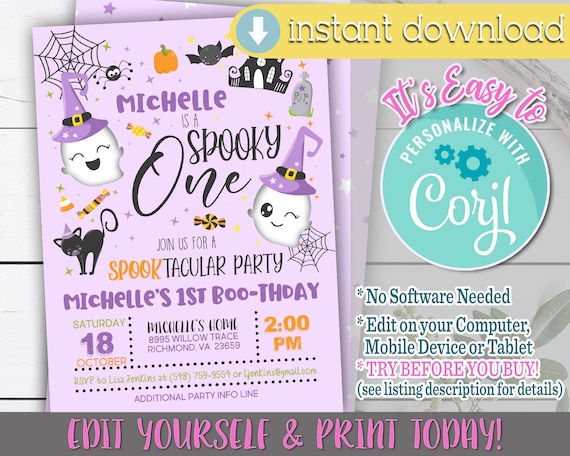 Spooky One Birthday Invitation, Spooky One Birthday, Spooky One ...