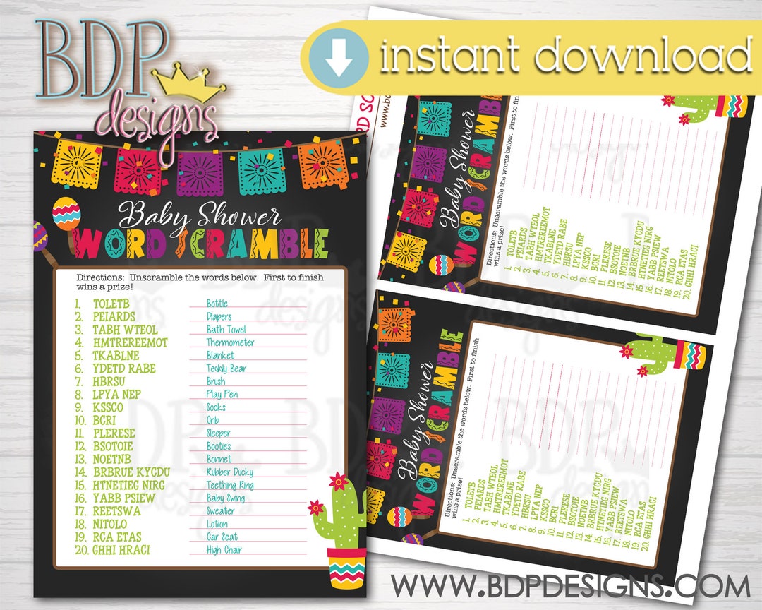 Fiesta Word Scramble, Fiesta Baby Shower Game, Fiesta Baby Shower Games ...