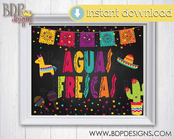 Fiesta Agua Frescas Sign, Fiesta PRINTABLE INSTANT DOWNLOAD, Fiesta ...