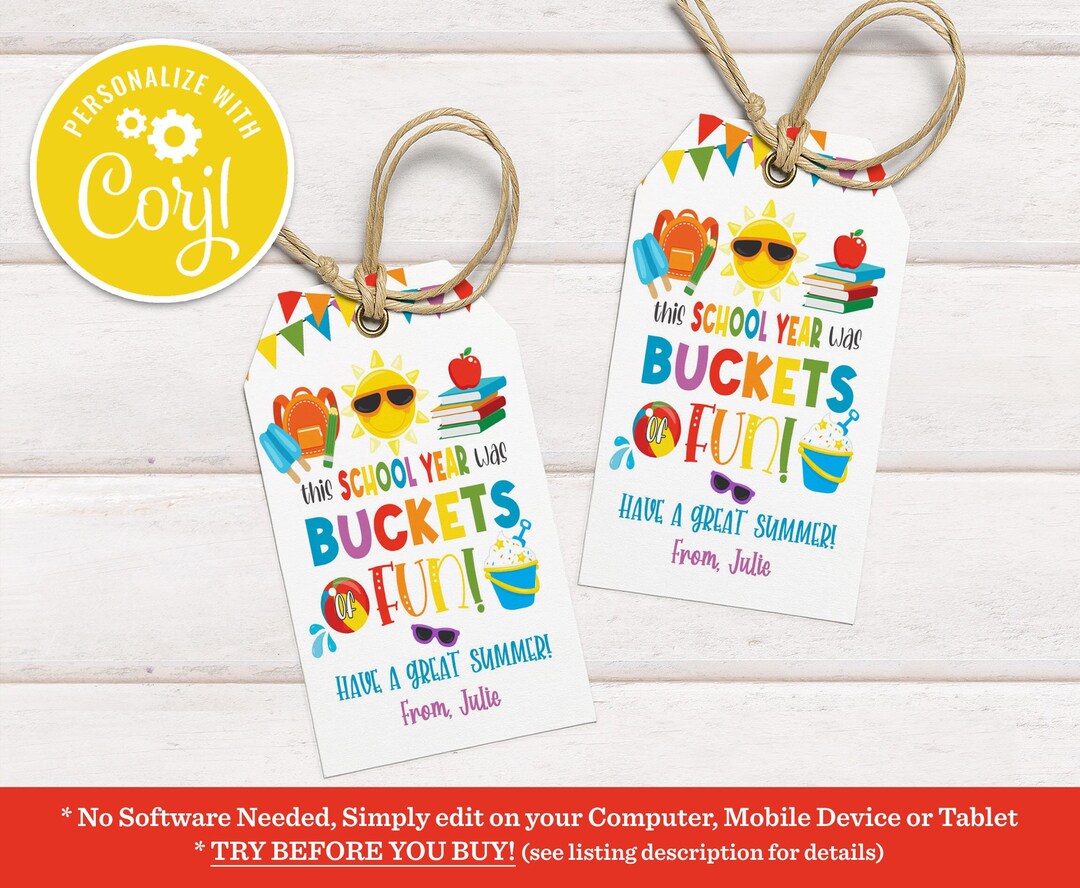 Summer Buckets of Fun Gift Tag Teacher Appreciation Beach Thank You Tag ...