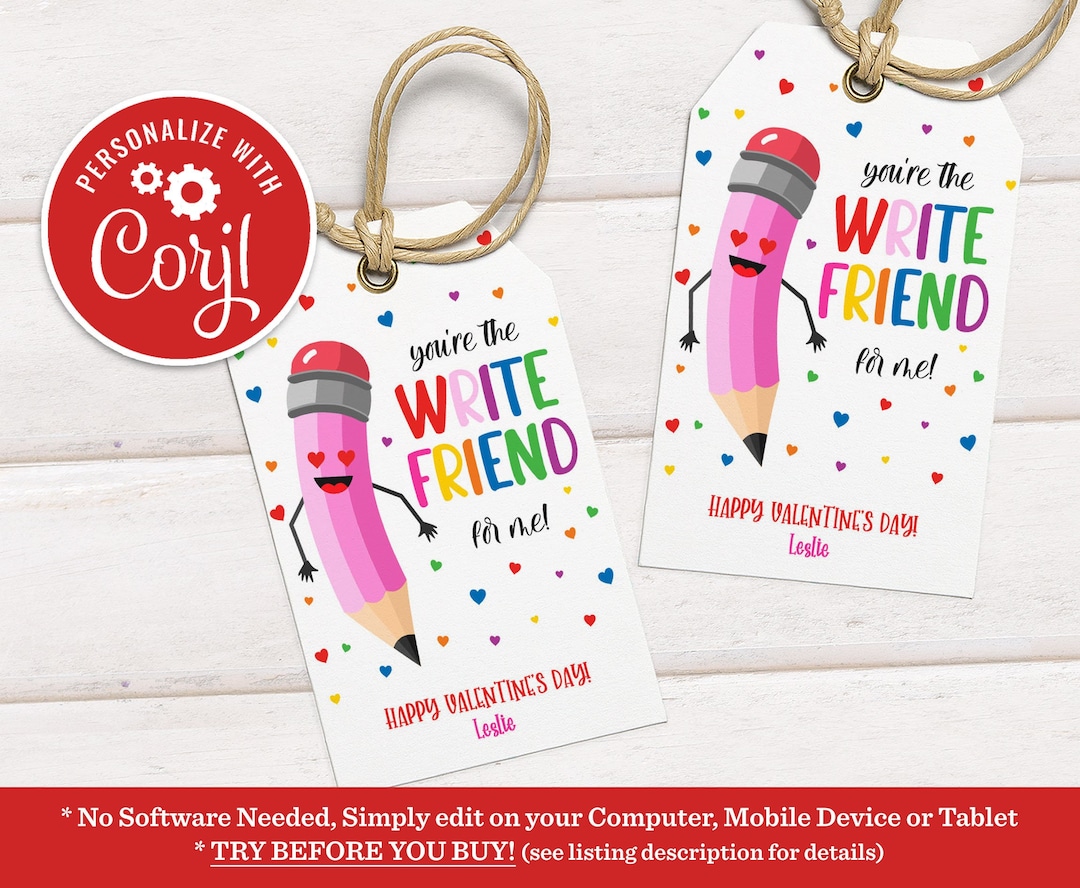 Editable Valentines Pencil Gift Tags Valentines Pencil You're the Write ...