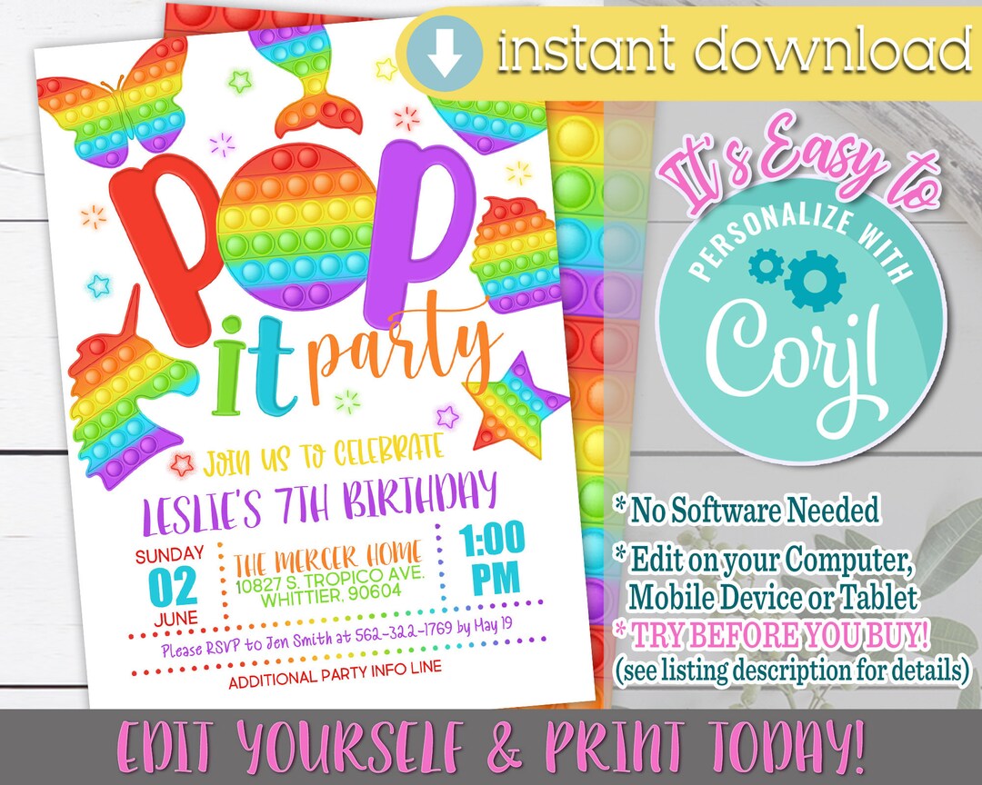 Pop It Birthday Invitation, Pop It Party Invitation, Pop It Party ...