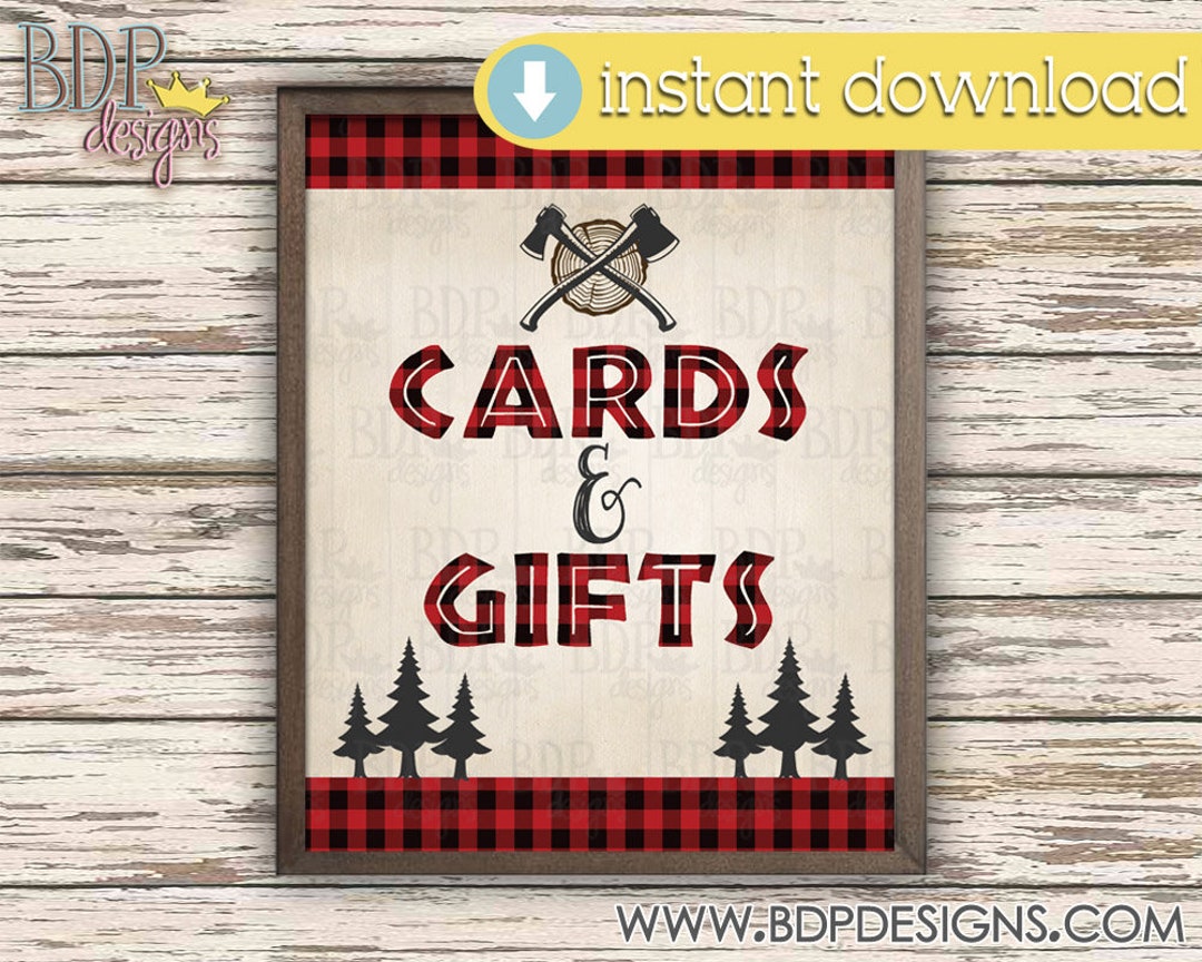 Lumberjack Cards & Gifts Sign, Lumberjack Party Printables, Lumberjack ...