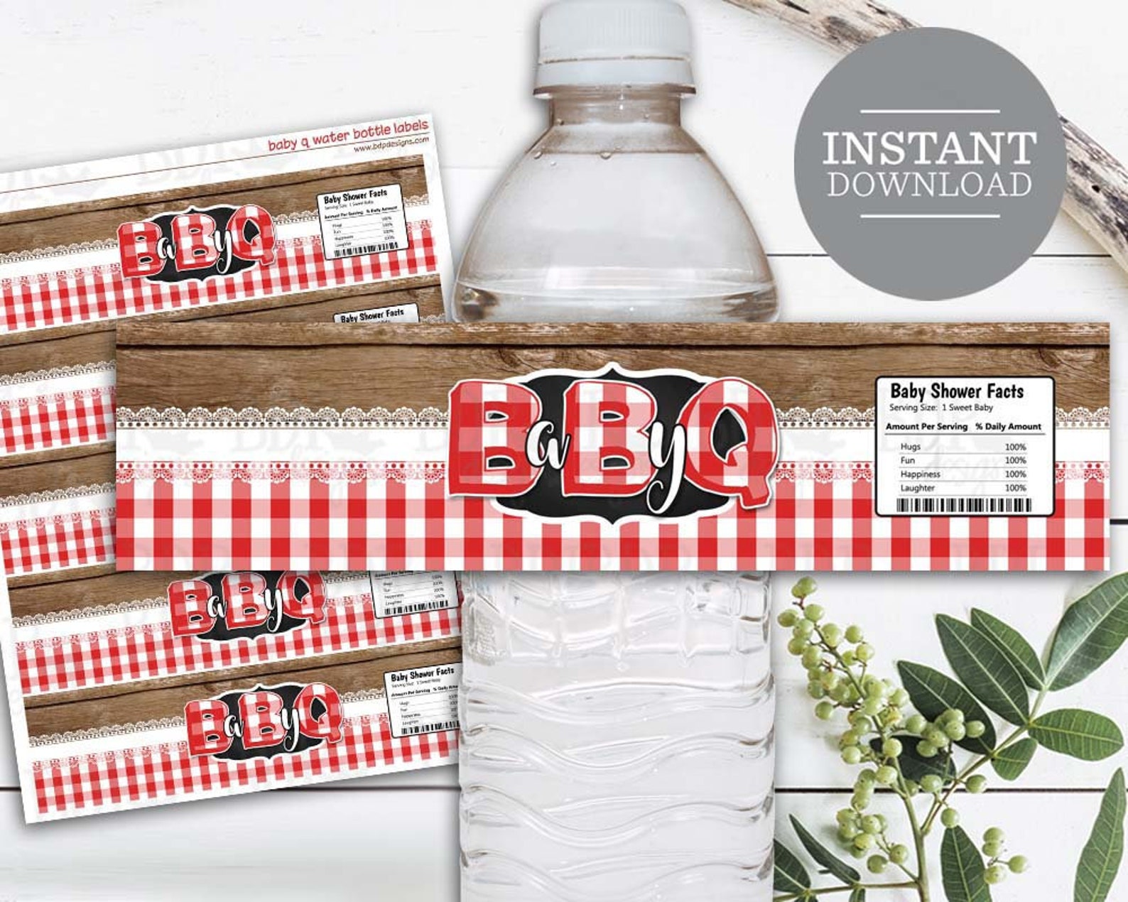 Baby Q BBQ Water Bottle Label: Shower Favor (digital Download) - Etsy
