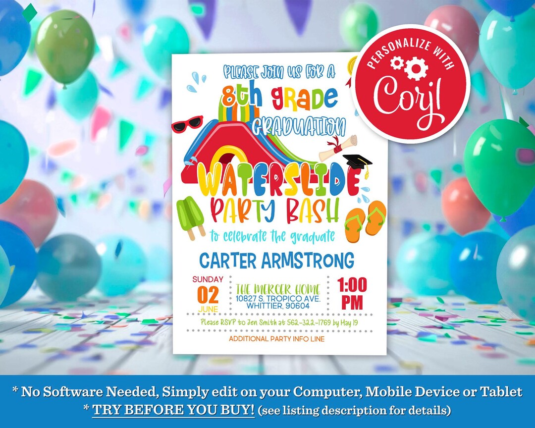 Editable 8th Grade Graduation Invitation, 8th Grade Graduation Grad ...