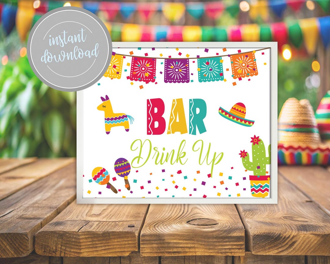 Fiesta Bar Sign: Drink Up, Mexican Theme Party Decor (PDF & JPEG) - Etsy