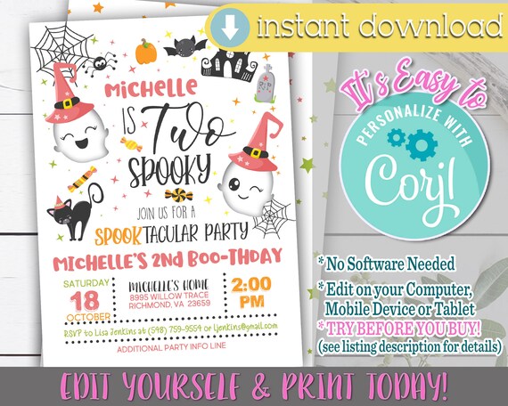 Two Spooky Birthday Invitation, Two Spooky Birthday, Two Spooky ...