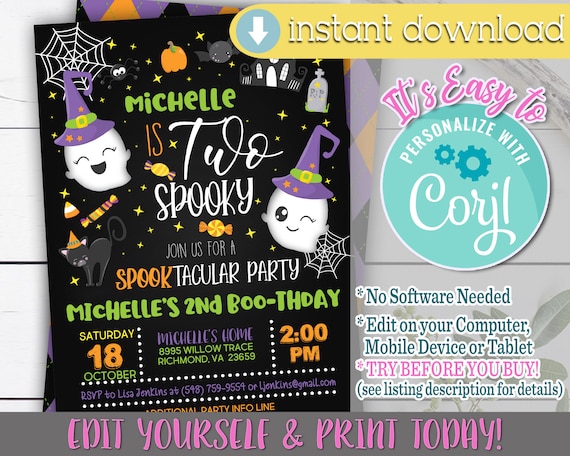 Two Spooky Birthday Invitation, Two Spooky Birthday, Two Spooky ...