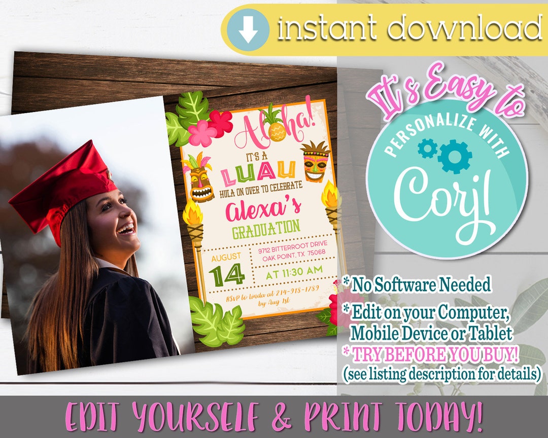 Luau Graduation Invitation Luau Graduation Invite Graduation - Etsy