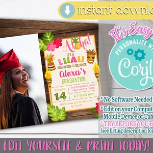 Luau Graduation Invitation Luau Graduation Invite Graduation - Etsy