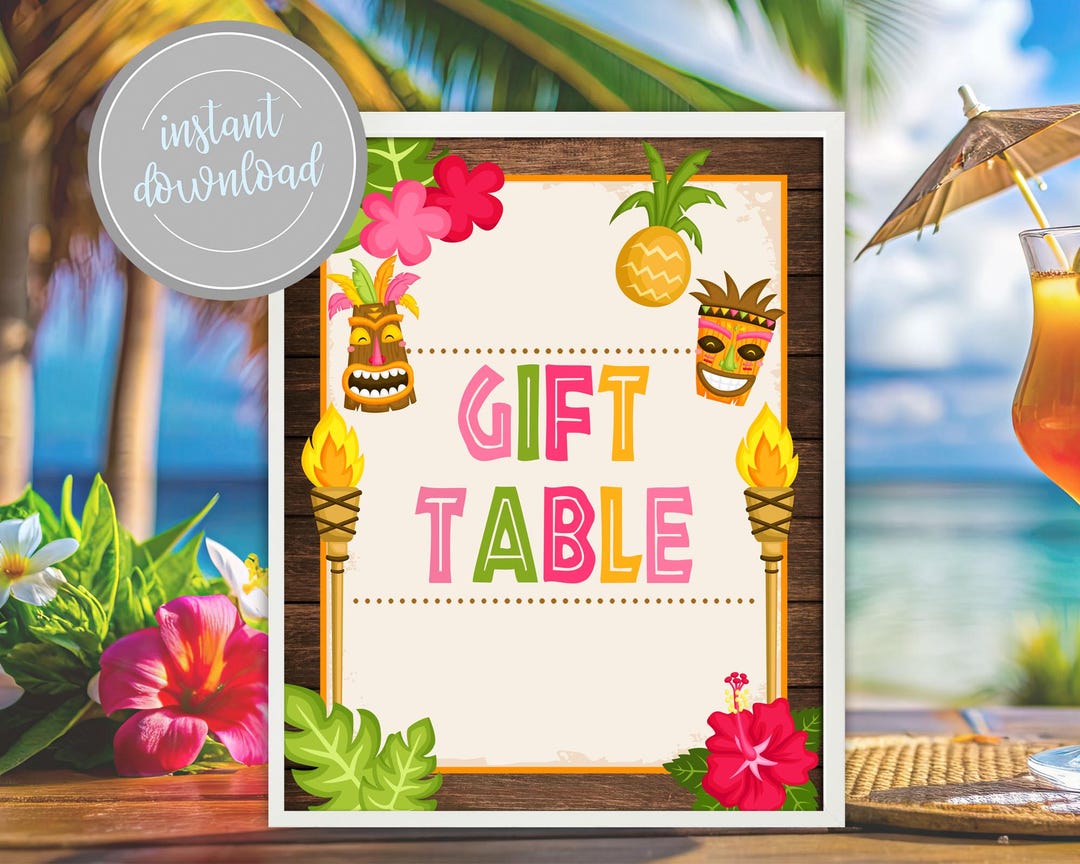 Luau Gift Table Sign, Tropical Tiki Party Decor (instant Digital ...