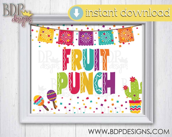 Fruit Punch Sign, Fiesta Party Signs, Fiesta Sign Printable, Fiesta ...