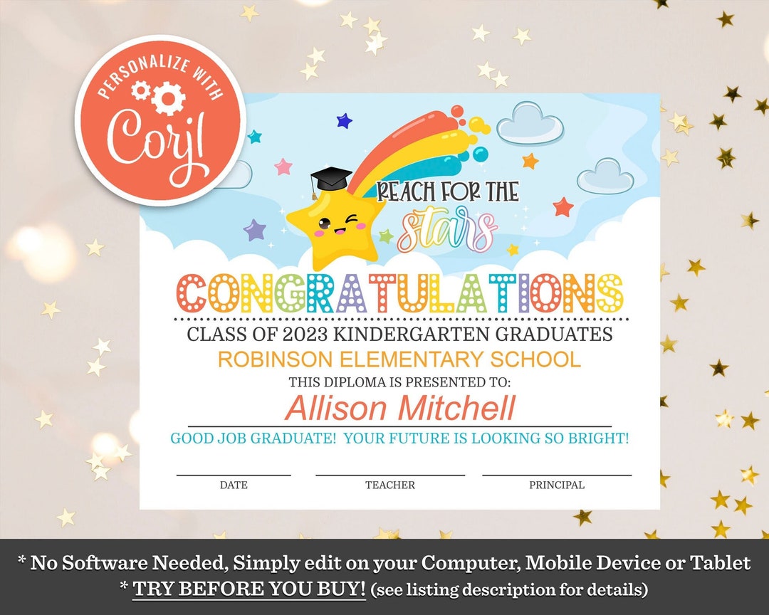 Editable Graduation Diploma Printable Ceremony Certificate Any Grade ...