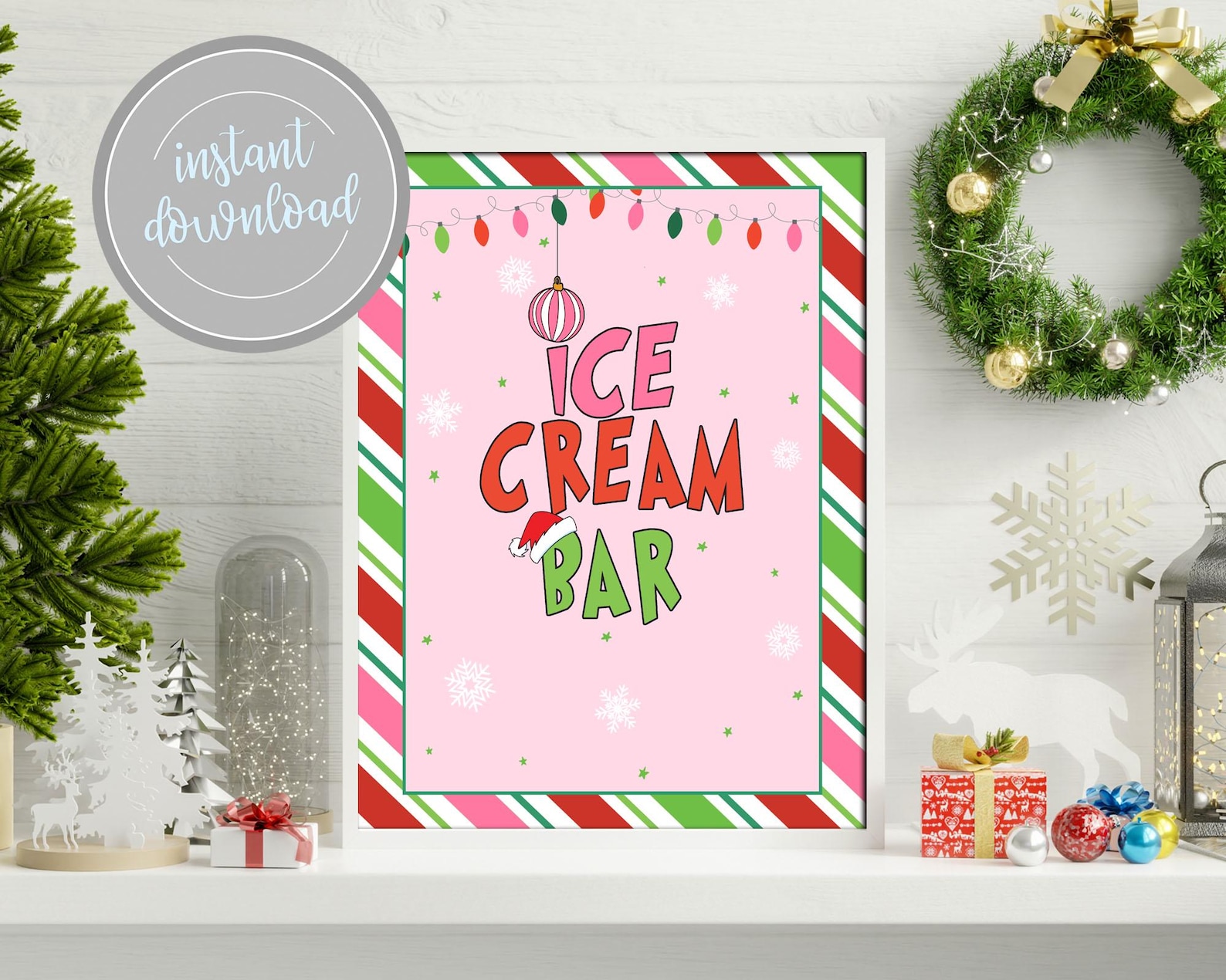 Christmas Ice Cream Bar Sign, Printable Christmas Holiday Girl Birthday ...