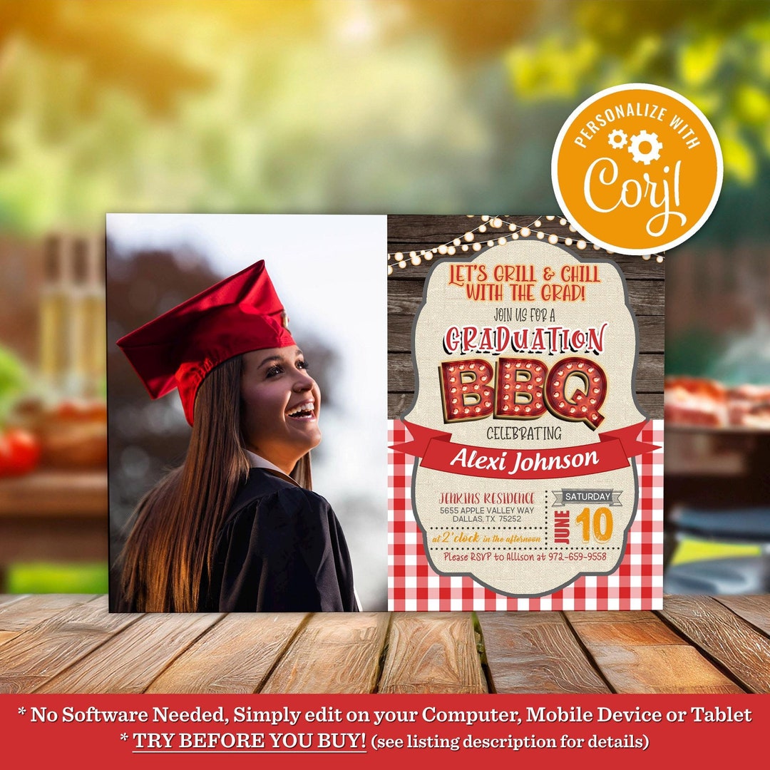 BBQ Graduation Party Invitation: Grill & Chill, Editable Template ...