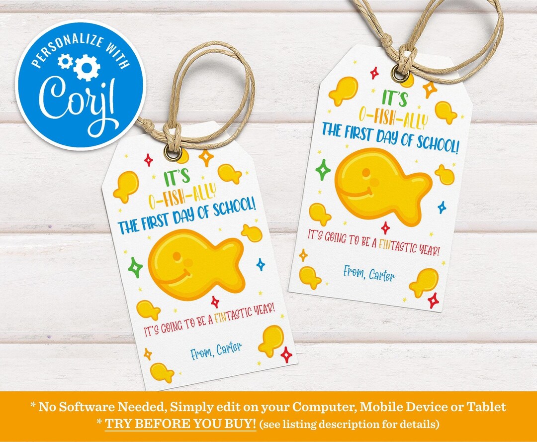 Editable O-FISH-ALLY First Day of School Favor Tag (digital Download ...