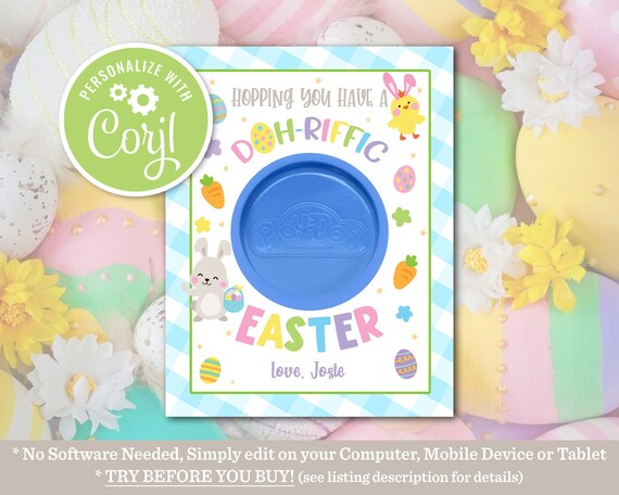 Doh-Riffic Easter Tag Editable Play Dough Easter Gift Tag Hopping You ...