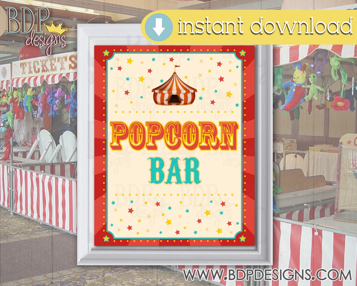 Popcorn Bar Sign Carnival Signs Carnival Theme Party | Etsy