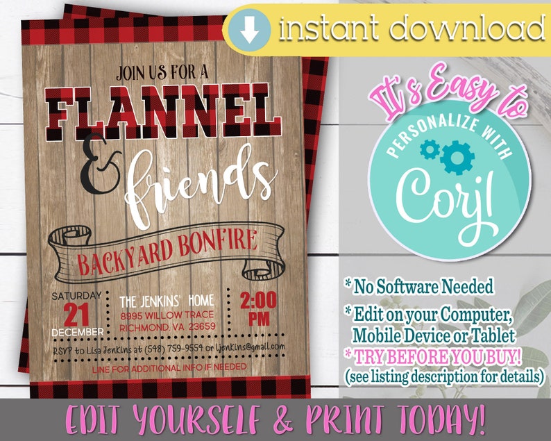 Flannel and Friends Invitation Flannel and Friends Invite - Etsy