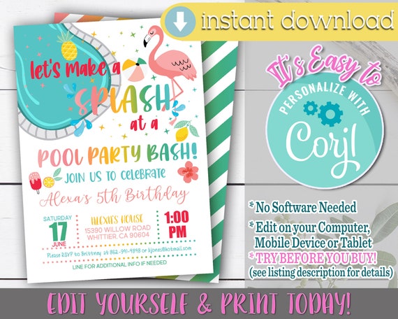 Flamingo Pool Party Invitation, Flamingo Pool Party, Pool Party Invite ...