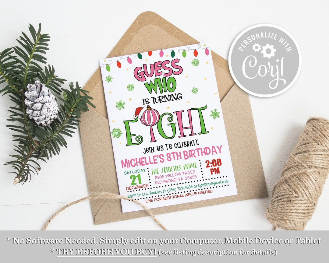 Guess Who is Turning Eight Invitation Christmas Birthday - Etsy