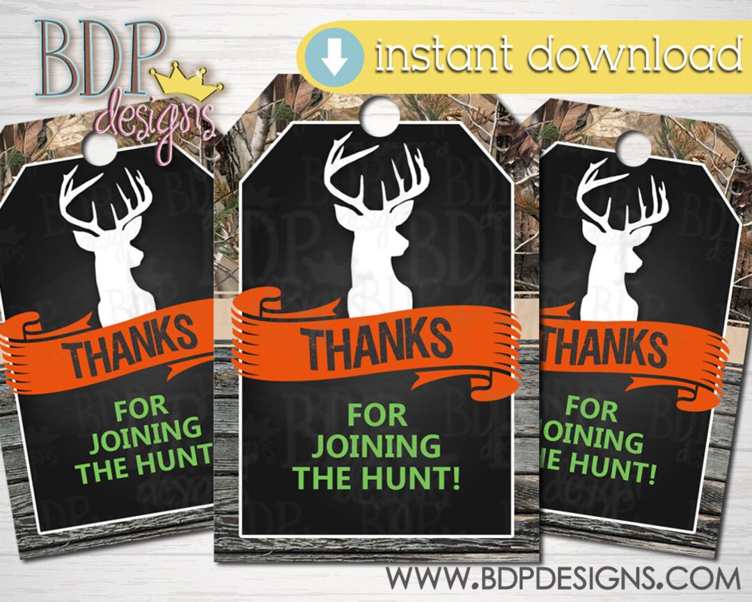 DEER/BUCK Boyhunter Birthday Thank You Tag Thanks for Joining the Hunt ...