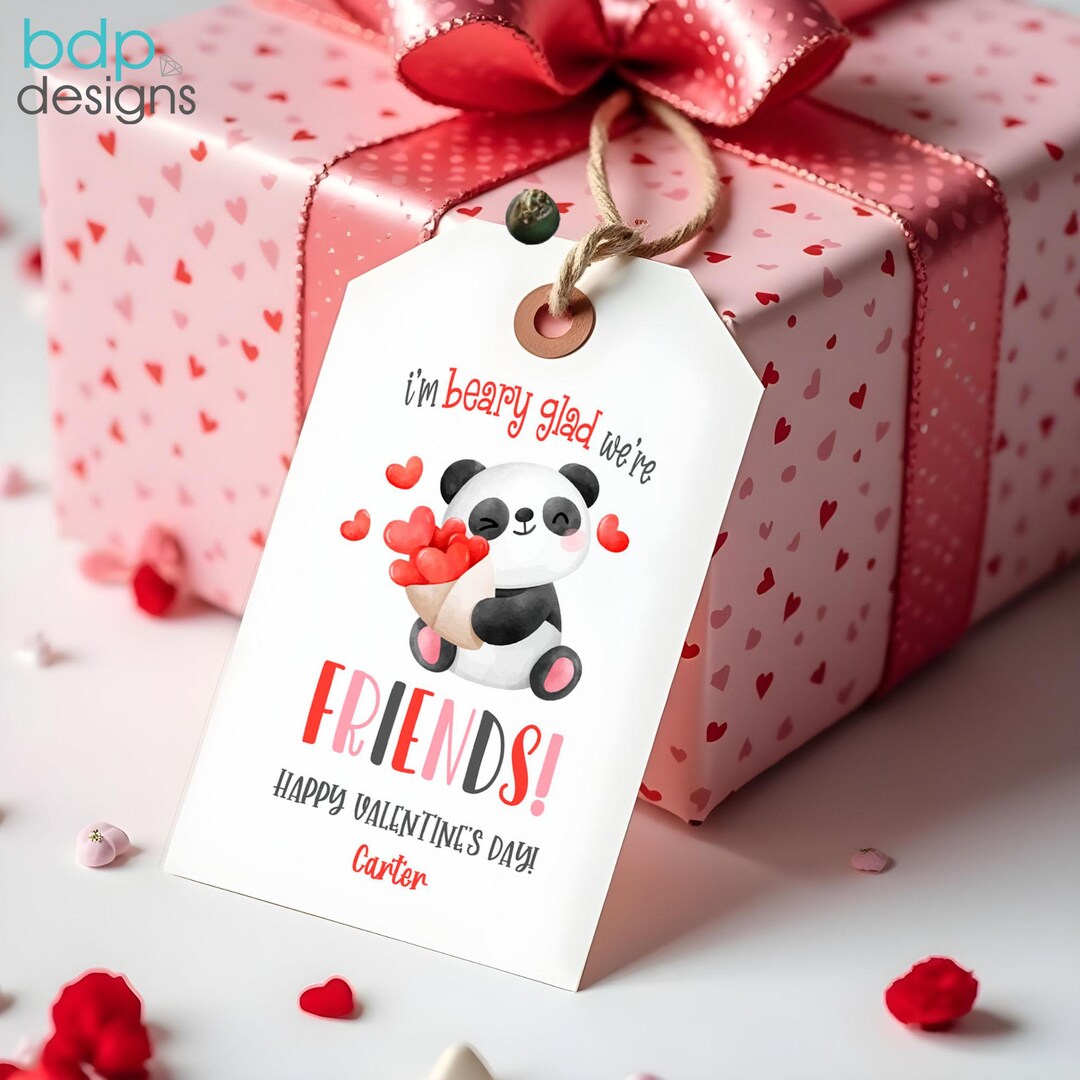Editable Panda Valentine's Gift Tag Beary Glad We're Friends Non Candy ...
