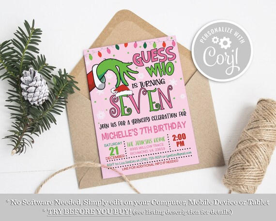 Guess Who is Turning Seven Invitation, Christmas Birthday Invitation ...