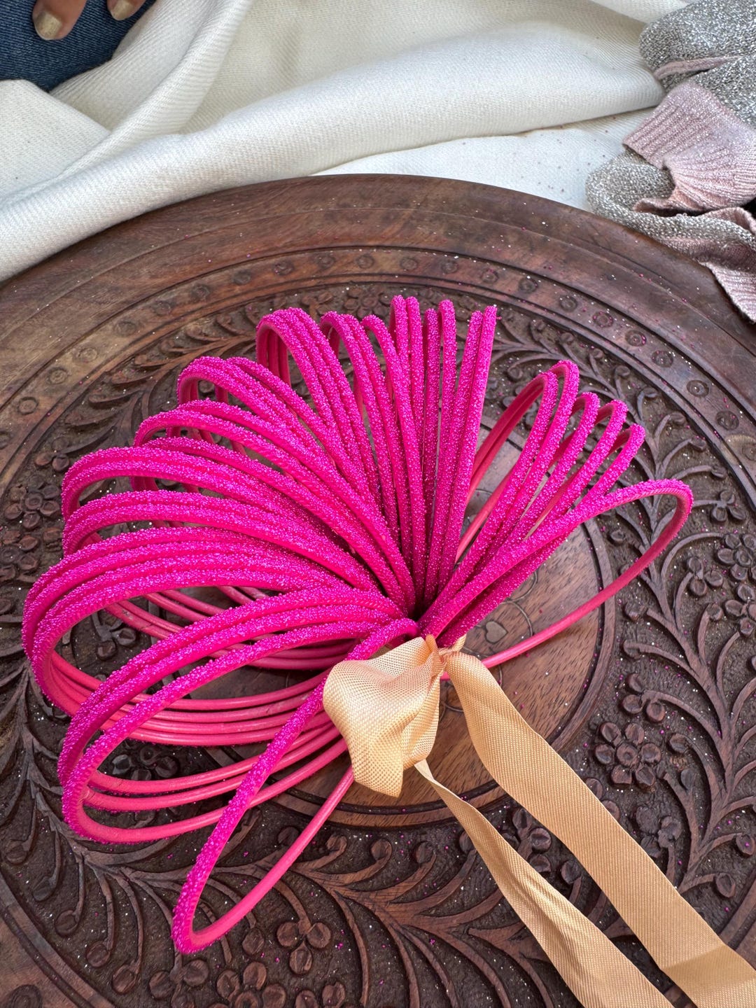 Pink Velvet Indian Bridal Bangle Set With Silver Chudi - Etsy