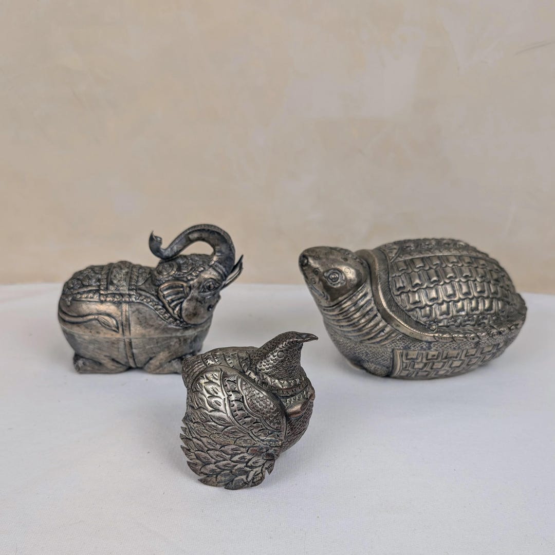 Vintage Metal Animal Boxes | Embossed Betel Nut, Set of 3 - Etsy