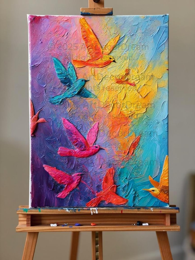 Freedom in Flight: Textured Bird Art, Colorful Home Decor (digital ...