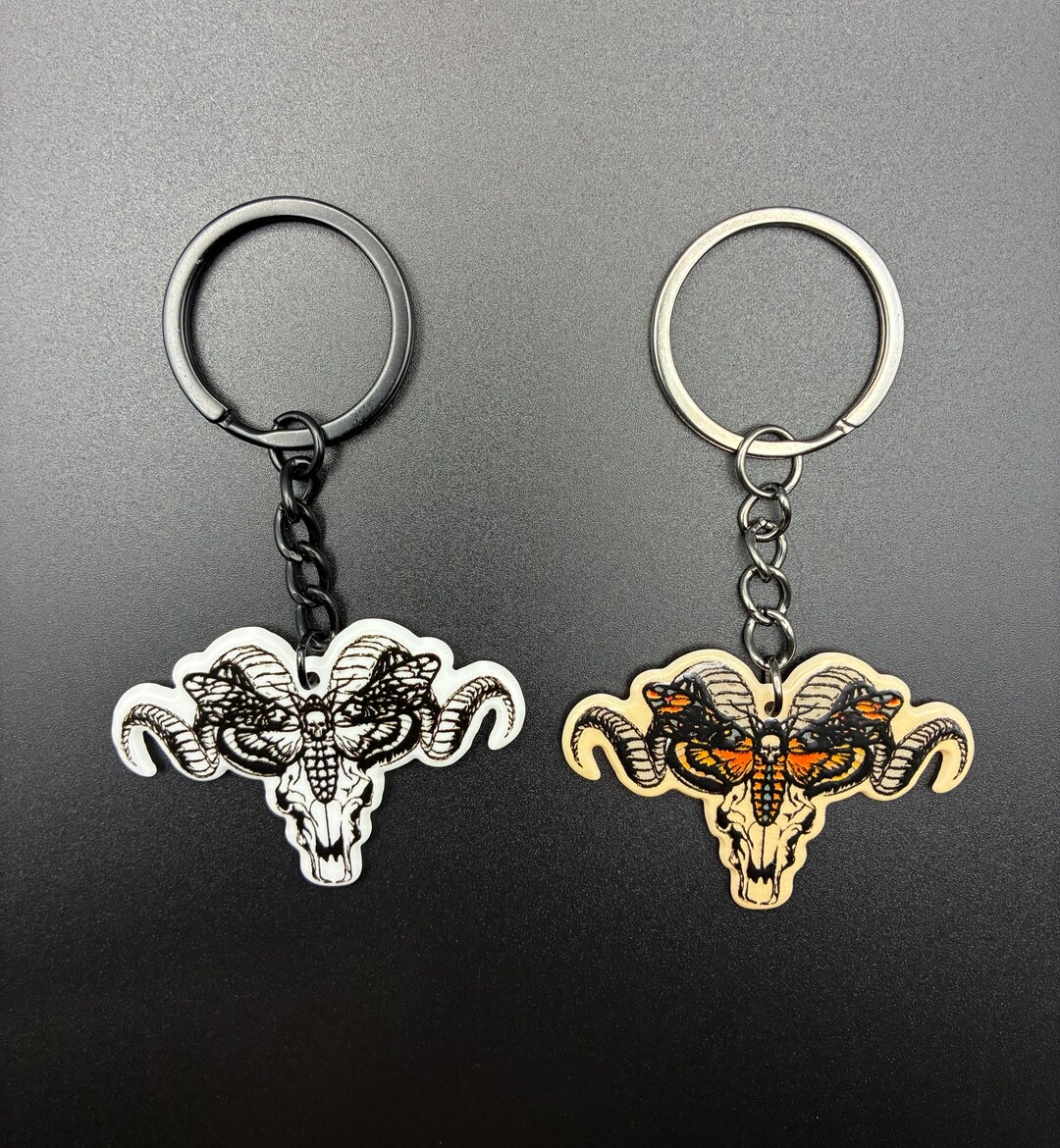 Ram Skull & Death's Head Moth Keychain: Double-sided Design - Etsy